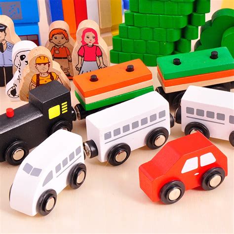 Tren Cu Sine 80 Piese Acooltoy Lemn Multicolor Emagro