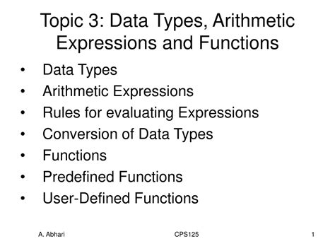 Ppt Topic Data Types Arithmetic Expressions And Functions Powerpoint Presentation Id