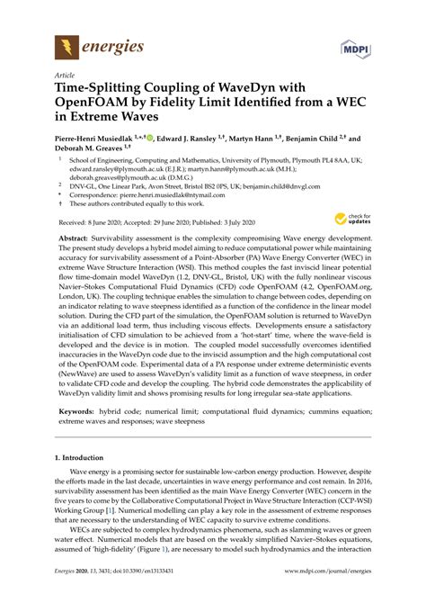 pdf time splitting coupling of wavedyn with openfoam by fidelity