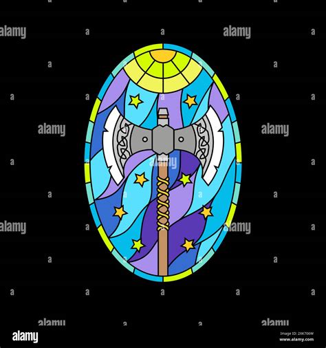 Medieval Battle Axe Colorful Stained Glass Window Colored Gothic