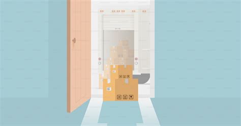 현관문이 열리고 배달 패키지 상자와 배달 트럭이 밖에 있는 배달 개념입니다 벡터 Eps 10 그림 벡터 Unsplash의