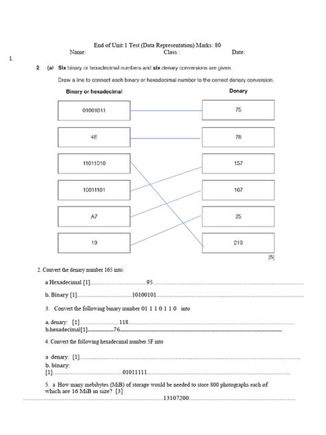 End Of Unit 1 Test Pdf Data Compression Byte
