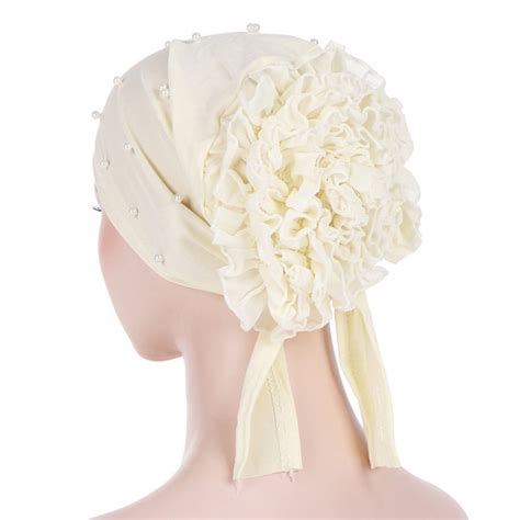 Clearance Waoopa Women Beading Floral India Hat Muslim Ruffle Cancer