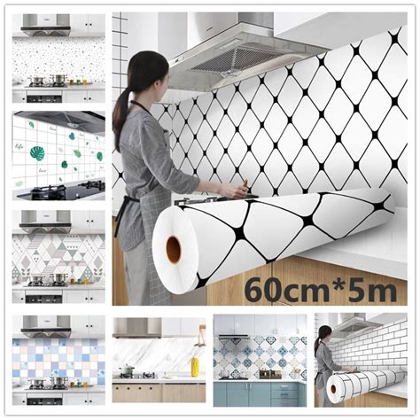 60cmx5m Kitchen Backsplash Wallpaper Cabinet Stickers Marble Wallpaper