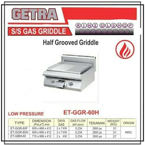Promo Griddle Gas Getra Et Ggr 60h Half Grooved Griddle Low Prisure