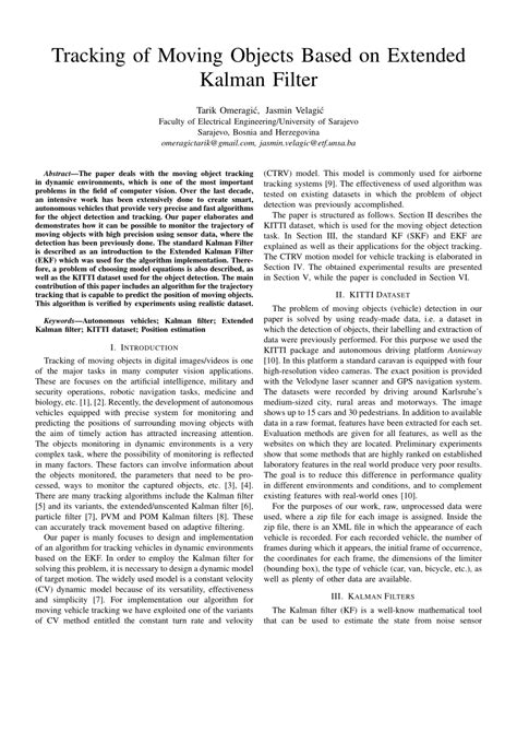 Pdf Tracking Of Moving Objects Based On Extended Kalman Filter