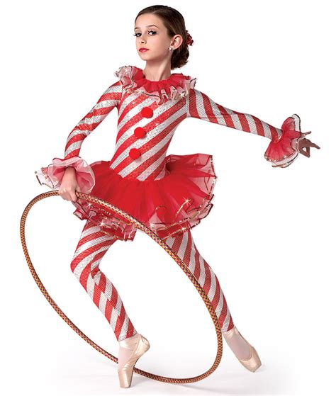 H321y Candy Cane Dance Holiday Striped Unitard With Organza Tutu