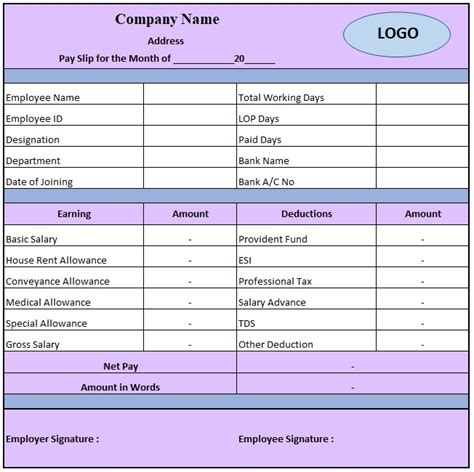 Indian Pay Slip Format Pay Slip Format Excel