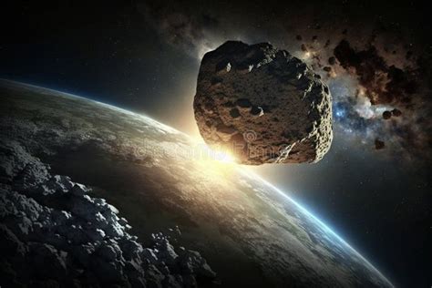 Giant Asteroid Danger Illustration Asteroid In The Space Approaching