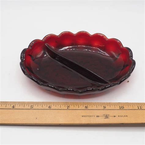 Vintage Ruby Red Glass Divided Candy Dish Gem