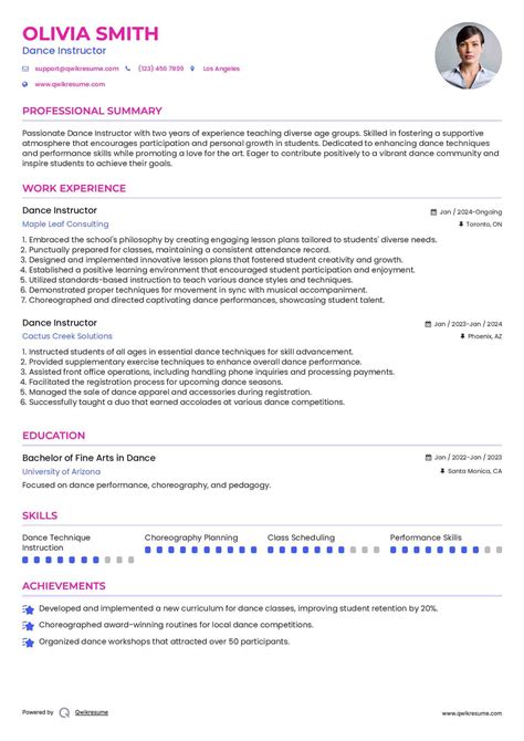 10 Dance Instructor Resume Samples And Templates For 2025