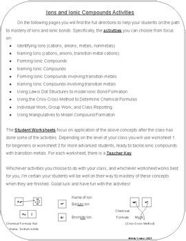 Ions And Ionic Compounds Activities By Star Stuff Science Lessons From Scratch