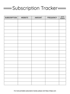 Free Printable Subscription Tracker In Pdf Png And Formats Inkpx
