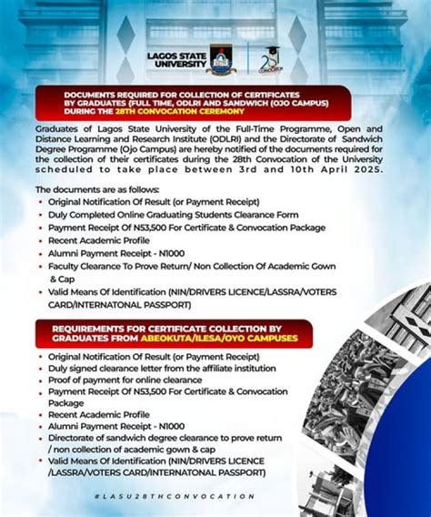 Lasu Releases Certificate Collection Requirements For 28th Convocation