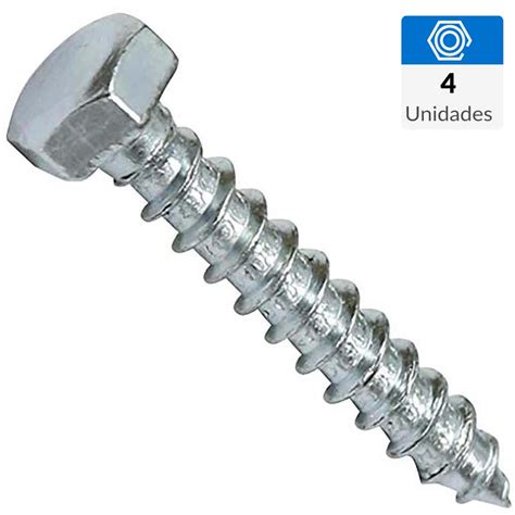 Tornillo Tirafondo Cabeza Hexagonal Madera 140 Mm 6 Mm 4 Unidades