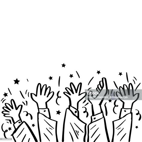 Illustration Of A Group Of People Raising Their Hands In The Air Stock