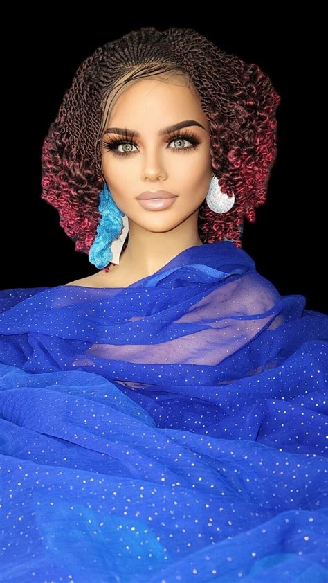 Short Kinky Twists Ombre Red Wig Braided Wig Handmade Micro Millions