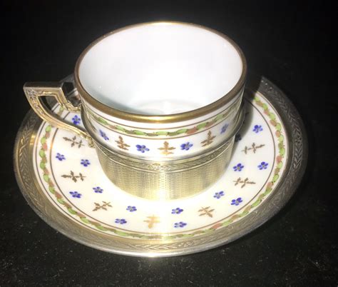 Proantic Tasse Litron En Porcelaine De Sèvres Monture En Argent verme