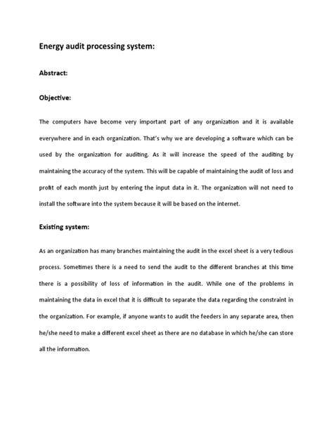 Energy Audit Processing System Abstract Pdf Microsoft Excel Input