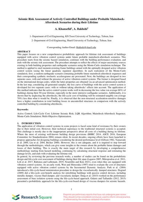 Pdf Seismic Risk Assessment Of Actively Controlled Buildings Under Probable Mainshock