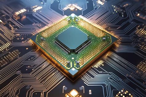 Chip Microchip Electronic Circuit Board Close Up Central Computer Processors Generative Ai