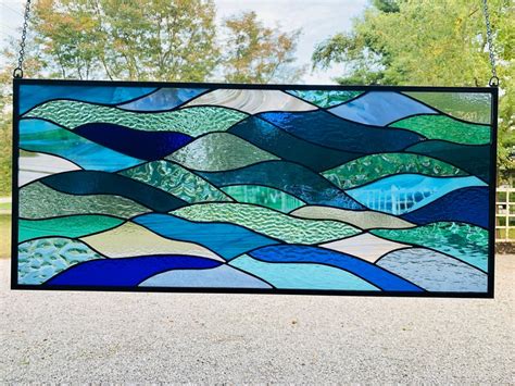Honeydewglass Large Stained Glass Ocean Waves 14 X Etsy