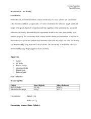 Lab Measurement Density Docx Sydney Saunders Sajani Thomas Measurement Lab Density
