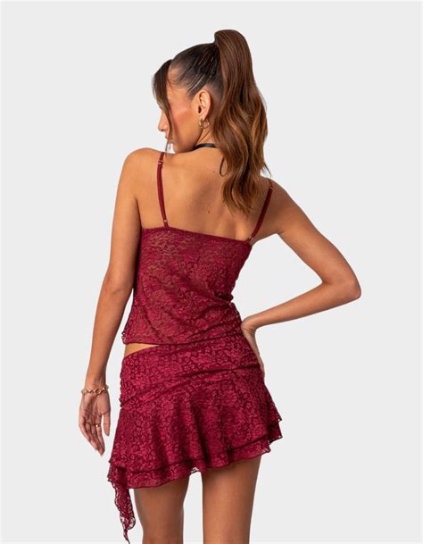 Edikted Ruby Sheer Lace Tank Top Dk Red Tillys
