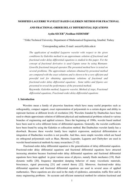 PDF Modified Laguerre Wavelet Based Galerkin Method For Fractional