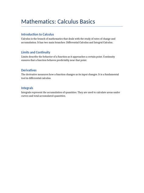 Mathematics Calculus Basics Pdf