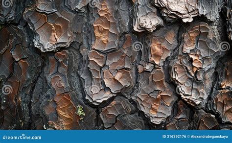 Pine Tree Bark Texture With Patterns Of Cracking And Peeling Stock