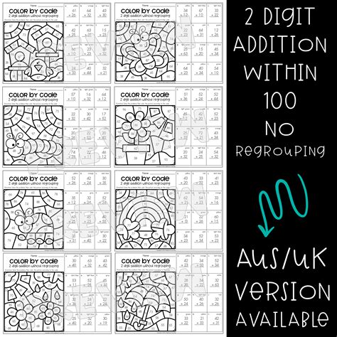 Spring 2 Digit Addition Without Regrouping Worksheet Color By Code Made By Teachers