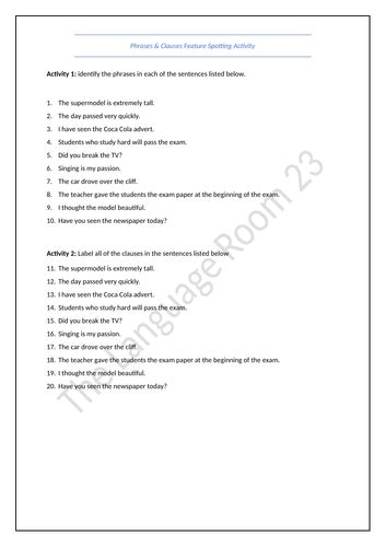 Analysing Phrases And Clauses In Language Teaching Resources