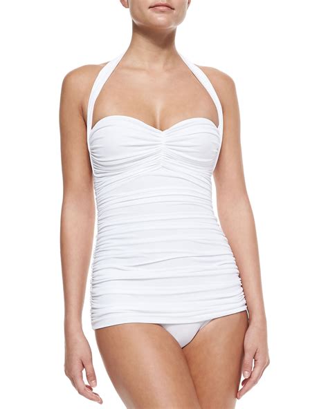 Lyst Norma Kamali Bill Ruched One Piece Swimsuit In White