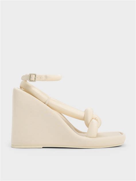 Chalk Toni Knotted Puffy Strap Wedges Charles And Keith Us