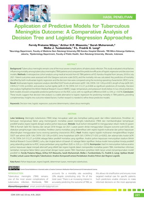 Pdf Application Of Predictive Models For Tuberculous Meningitis