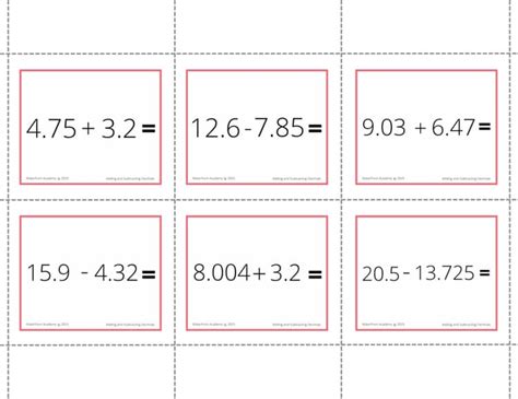 Adding And Subtracting Decimals Elementary Matching Cards Tpt