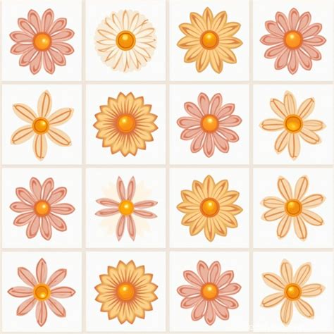Create A 4x4 Grid Where Each Of The 16 Cells Contains A Unique And Different Flower Icon Prompts