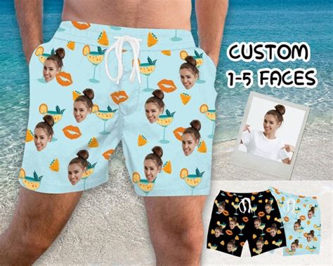 Custom Men Bathing Suit Funny Swim Trunks Personalized Face Etsy