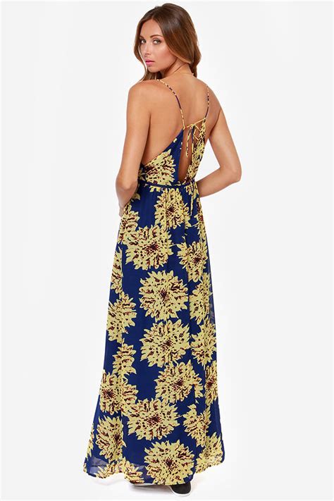 Cute Floral Print Dress Maxi Dress Blue Dress Yellow Dress 4000
