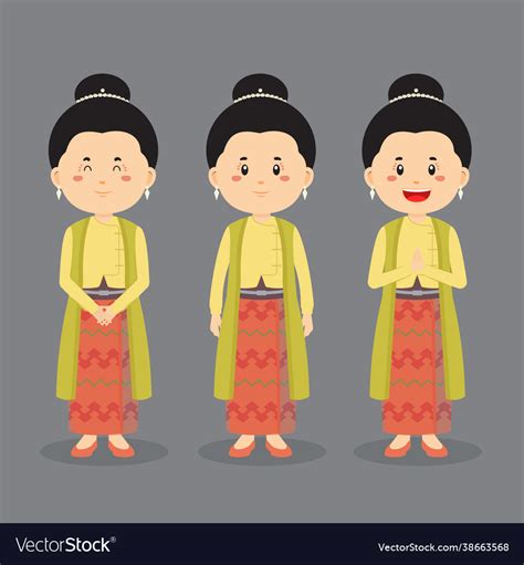 Myanmar Character With Various Expression Vector Image
