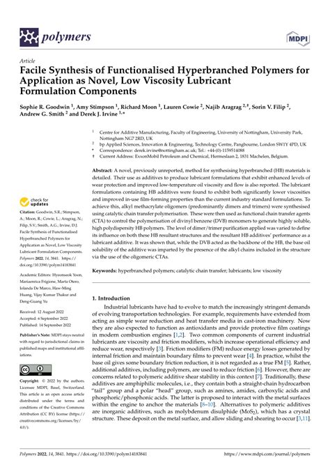 Pdf Facile Synthesis Of Functionalised Hyperbranched Polymers For