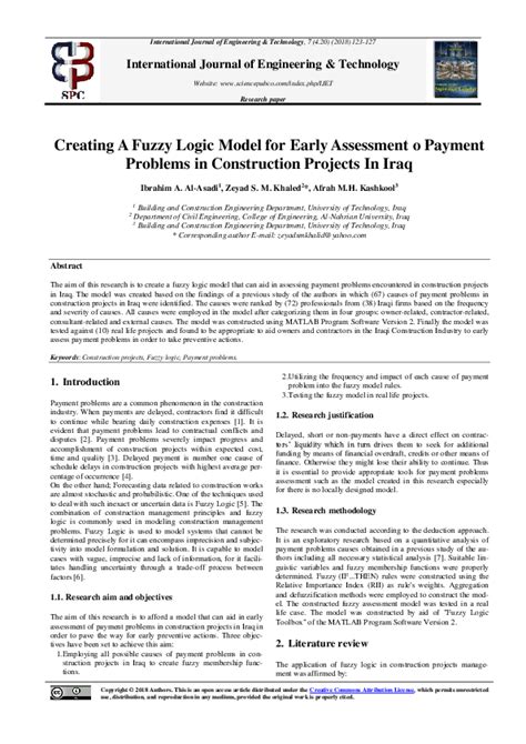Pdf Creating A Fuzzy Logic Model For Early Assessment O Payment Problems In Construction