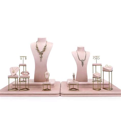 Popular New Pink Velvet Gold Metal Jewelry Display Sets