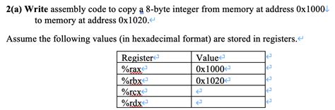 Solved 2a Write Assembly Code To Copy A 8 Byte Integer
