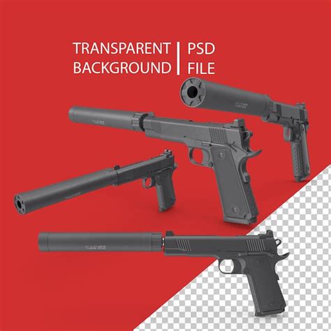 Premium Psd Pistol With Silencer Png