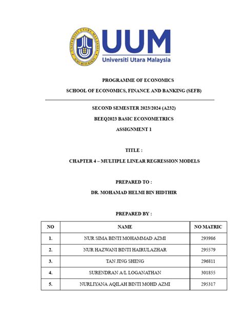 Assignment Chapter 4 Multi Linear Regression Pdf F Test P Value