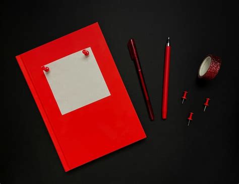 Premium Photo Red Notepad With Red Stationery On Black Background Top View Flat Lay