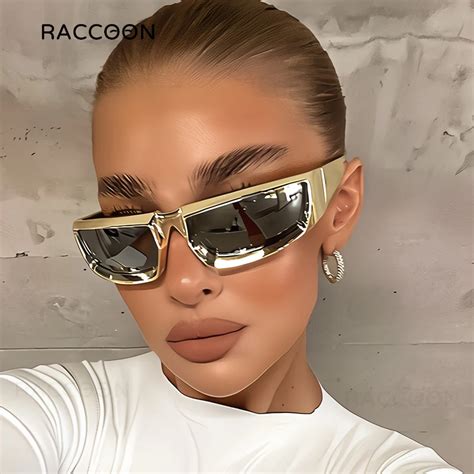 Gold Frame Y2k Sunglasses Men Women Square Sun Glasses Wrap Around
