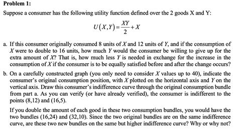 Solved Problem 1 Suppose A Consumer Has The Following
